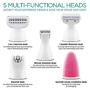 VOYOR Electric Shaver for Women Bikini Trimmer Hair Remover for Face Body, 5 in 1 Groomer Kit Lady Shaver Bikini Razor Women for Hair Trimmer, Cordless Rechargeable Waterproof ES500
