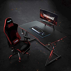 DESINO Gaming Desk 55 inch PC Computer Desk, Home Office Desk Gaming Table Z Shaped Gamer Workstation with Cup Holder and Headphone Hook, Black