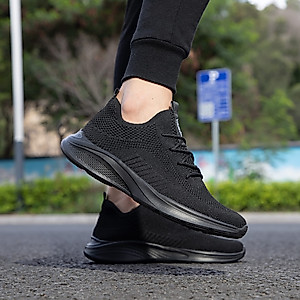 VAMJAM Men's Running Shoes Fashion Sneakers Lightweight Breathable Flying Knitting Lace Up Mesh Walking Shoes Workout Casual Sports Shoes Allblack Size 11