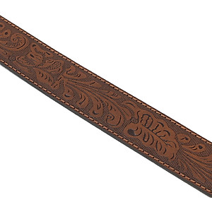 BC Belts Leather Belt Strap with Embossed Western Scrollwork 1.5" Wide with Snaps (Brown-L)