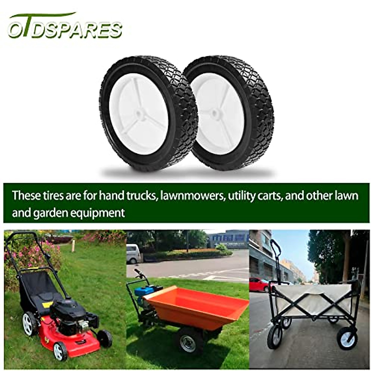 OTDSPARES 10-Inch Rubber Tire Plastic Wheel Replaces Oreg on 72-110 Hand Trucks Utility Carts 10x175 Wheel, 1/2-Inch Bore Offset Axle, White 2 Pack