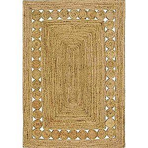 Agro Richer Rug Jute Circle Design Rectangle Area Rug Hand Braided Home Living Room Floor Carpet Living Room Farmhouse Carpet Rag Rug (150 x 300 cm (5x10 Feet))