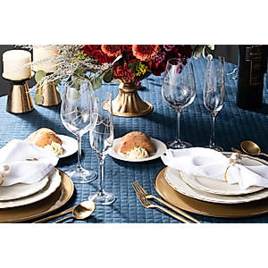 Barski Wine Glass, Goblet, Crystal Glass, Set of 2 Glasses, with Gold String Design, Made in Europe, 14 oz.