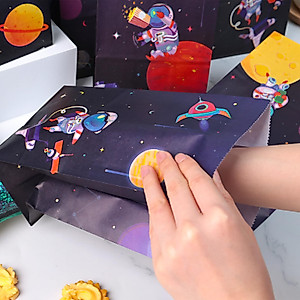 VGOODALL 24PCS Outer Space Gift Bags, Party Favor Bags Space Goodie Bags Lunch Paper Bags with Stickers for Kids Space Theme Birthday Party