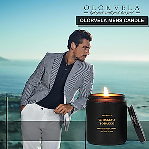 olorvela Scented Candles for Men Candles for Home Scented Candles Gifts for Women and Men 8oz, 50hr Burn Time, All Natural Soy Candle Refreshing Whiskey & Tobacco Scented