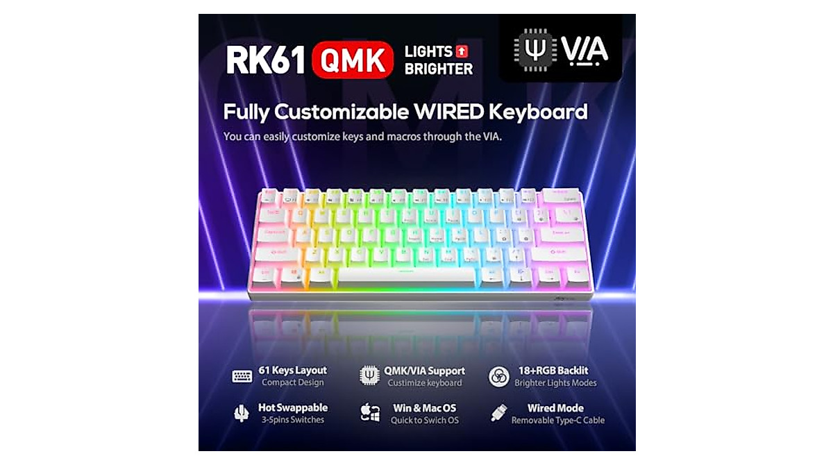 RK61 60% Mechanical Gaming Keyboard with RGB Backlighting