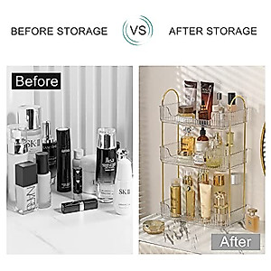 Bathroom Organizer Countertop, Vanity Organizer Trays for Bathroom Counter, Bathroom Tray Counter Organizer, Plastic Tray Stand for Perfume, Makeup, Skincare(Clear, 3 Tiers)
