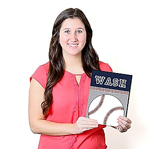 Big Dot of Happiness Batter Up - Baseball - Kids Bathroom Rules Wall Art - 7.5 x 10 inches - Set of 3 Signs - Wash, Brush, Flush