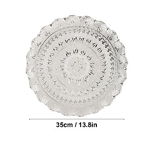 Turkish Tea Coffee Serving Tray Food Trays Vintage Style Embossed Pattern Round Coffee Plate for Bar Outdoor Dessert (Silver)