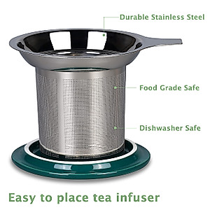 Sunddo Ceramic Tea Cup with Infuser and Lid for Loose Tea Sunflower Mug Tea Lovers Gifts for Women Green