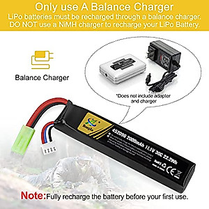 Airsoft Battery 11.1V Rechargeable 3S LiPo 2000mAh 30C Hobby Battery with Mini Tamiya & JST XH Connector for Airsoft Model Guns Rifle RC Car Drone