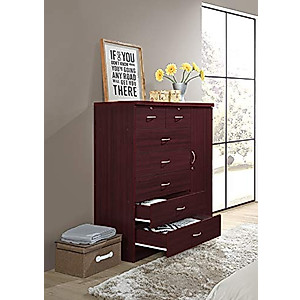 Hodedah 7 Drawer Jumbo Chest, Five Large & Two Smaller Drawers with Two Lock, Hanging Rod, and Three Shelves | Mahogany, 17.76" D X 47.24" W X 48.39" H