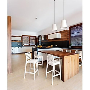 Pemberly Row 29.5" Outdoor Stackable Resin Bar Stool in White - Set of 2