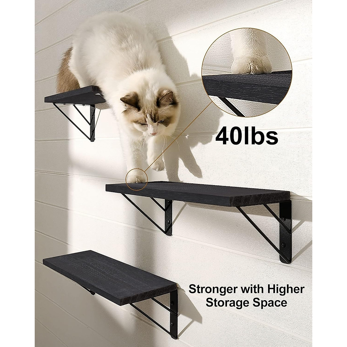 BAYKA Wall Shelves for Bedroom Decor, Floating Wall Shelves for Living Room Kitchen Storage, Wall Mounted Rustic Wood Floating Shelves for Kids Books, Small Shelf for Bathroom(Black，Set of 3)