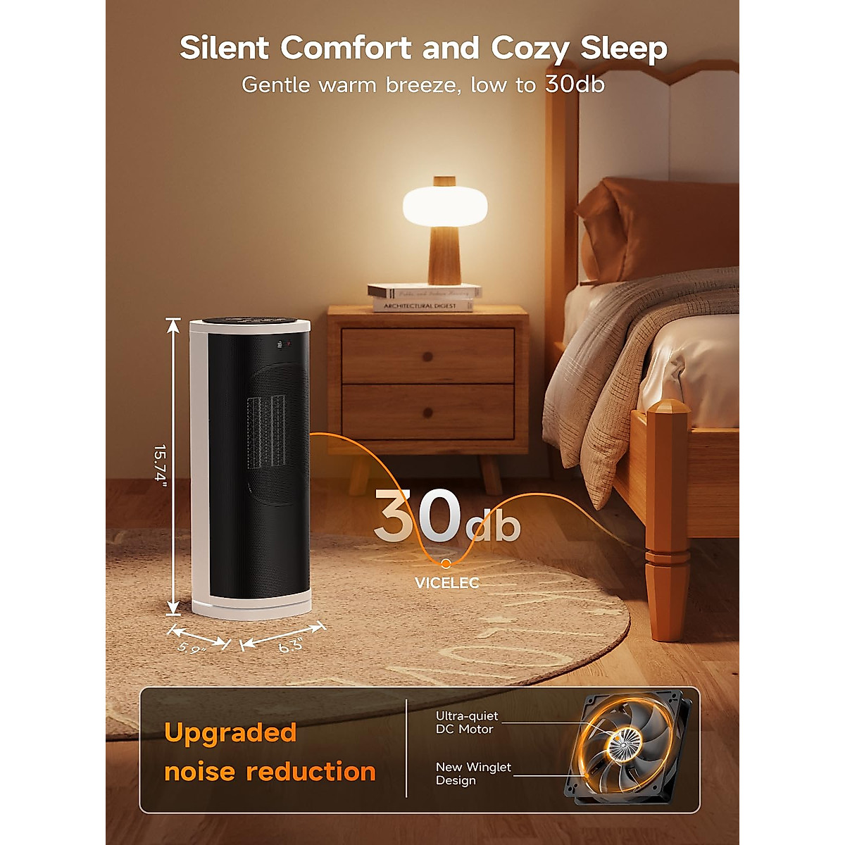 VICELEC Space Heater, 16 Inch Portable Electric Heaters for Indoor Use with Thermostat, 60°Oscillation, 12H Timer, Fast Heating Ceramic Heaters with Remote, 1500W Room Heater for Bedroom Home Office