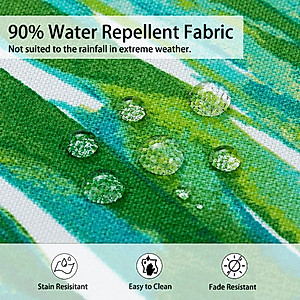 Magpie Fabrics 15" Round Bistro Seat Cushions with Ties, Set of 2, Waterproof All Weather Tufted 4" Thick Patio Chair Pads for Home Garden Dining Metal Stool - Green Palm Leaves