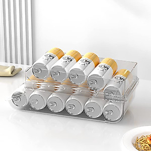 PENGKE Double-Layer Automatic Rolling Beverage Soda Can Storage Organizer,Clear Plastic Canned Food Dispenser,Fridge Organizer Bins for Freezer, Kitchen, Pantry, Countertops,Cabinets(1-Pack)