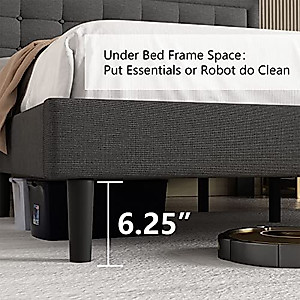 Lijimei Queen Size Bed Frame with Button Headboard, Platform Upholstered in Linen Fabric,Mattress Foundation with Wooden Slats Support, Easy Assembly, No Box Spring Needed, Dark Gray