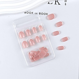 BFY French Press on Nails Short Square Fake Nails, Classic White French Tip Acrylic Nails, Glitter Nude Glossy Gel False Nails Kits Salon Quality Stick Glue on Nails Tip 24 Pcs