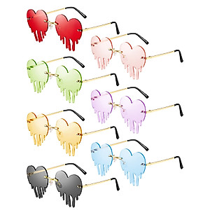 7 Pairs Melting Heart Sunglasses for Men Women Heart Drip Tears Flame Colorful Sunglasses Rimless Wave Eyewear (Fresh Colors)