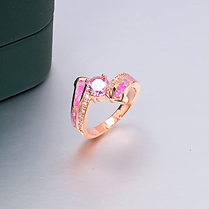 CiNily Rose Gold Plated Created Pink Fire Opal Pink Topaz Zircon Rings for Women Gemstone Ring Size 8