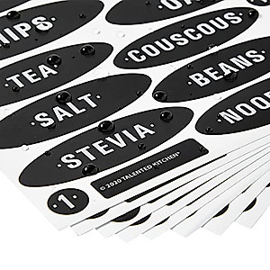 158 Pieces Chalkboard Pantry Labels for Food Containers, Preprinted White All Caps on Black Stickers for Jars, Kitchen Canisters (Water Resistant)