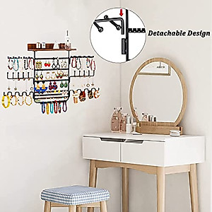 ARIYIBO Hanging Jewelry Organizer Wall Mounted, Earring Organizer Holder Necklace Organizer for Women Girls, Rotating Hanging Jewelry Holder Rustic Wood Shelf Jewelry Display Hanging for Bracelet