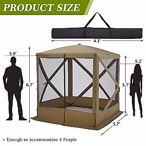 JOMEED 6’ X 6’ Pop Up Canopy Tent, Outdoor Camping Gazebo Screen Tent 4-Sided Gazelle Tent with Mosquito Netting, Portable Carry Bag for Lawn and Backyard (6ft x 6ft)