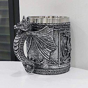 Medieval Roaring Dragon Mug - Dungeons and Dragons Beer Stein Tankard Drink Cup - 14oz Stainless Coffee Mug for GOT Dragon Lovers Collector - Ideal Novelty Gothic Father Day Gift Party Decoration
