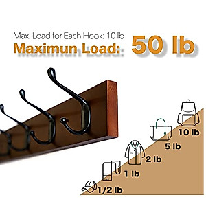 ROOREVO Wall Mount Coat Rack Coat Hooks, Wall hat Hanger,Walnut,2 Pack