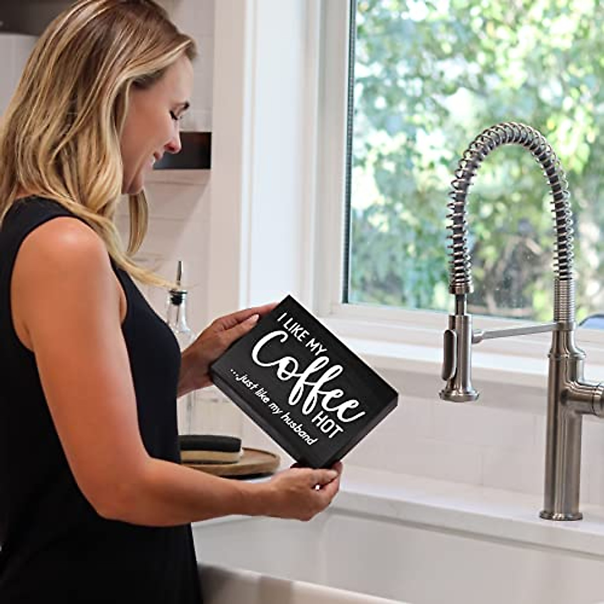 Coffee Bar Decor Farmhouse Coffee Sign for Coffee Bar Signs Decor - I Like My Coffee Hot Like My Husband Sign for Coffee Decor for Coffee Bar