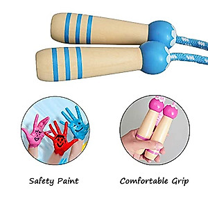 2 Pcs Jumping Rope for Kids, Lorvain Adjustable Skipping Ropes with Wooden Handle Cotton Braided for Boys Girls Jumping Ropes, for Children Students Outdoor Exercise (Blue+Pink)