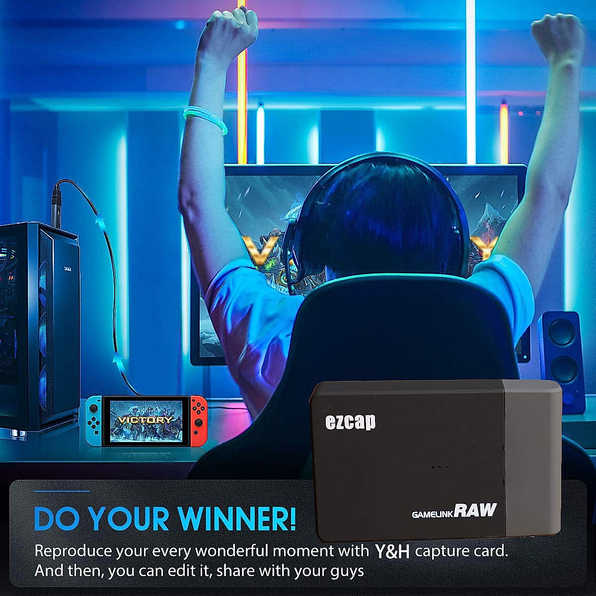 Y&H USB3.0 HDMI Game Capture Card Audio Video 4K 30P/1080P 120fps Record and Live Streaming,HDMI Capture Device for Nintendo Switch PS5 PS4 Xbox One 360 Wii U,Windows Linux Os X System