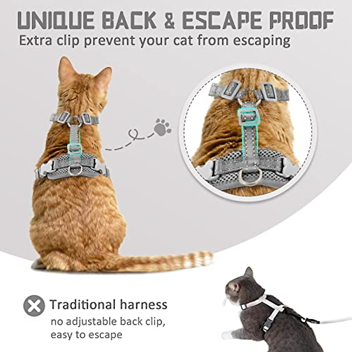 Supet Cat Harness and Leash for Walking Escape Proof, Adjustable Harness for Cats, Easy Control Small Cat Harness for Medium Large Kitten and Dogs