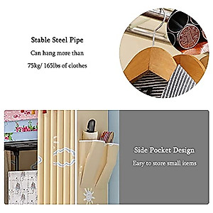 QUMENEY Portable Closet Large Wardrobe Clothes Standing Shelves Organizer, Non-Woven Fabric Closet Storage Organizer with 4 Storage Shelves, 3 Hanging Sections 2 Side Pockets (Sunny Town)