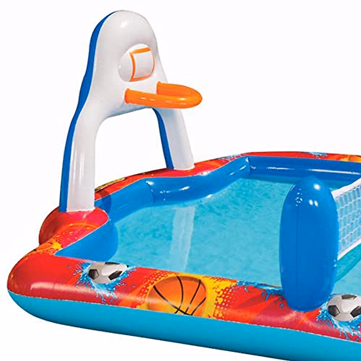 Banzai Outdoor Inflatable Sports Arena 4 in 1 Play Center Water Park Pool with Soccer, Volleyball, and Basketball Sports Ball, Ages 3+