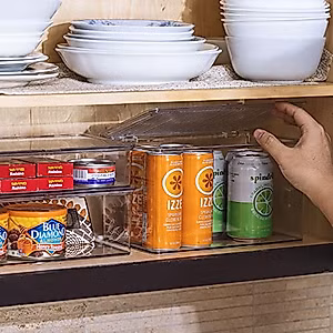 Sorbus Pantry Storage with Lids- Clear Plastic Refrigerator Bins- MultiPurpose & Versatile Stackable Cabinet Organizers- Cosmetics, Office Supplies, Food Organizer- 2 Pack (L,M)