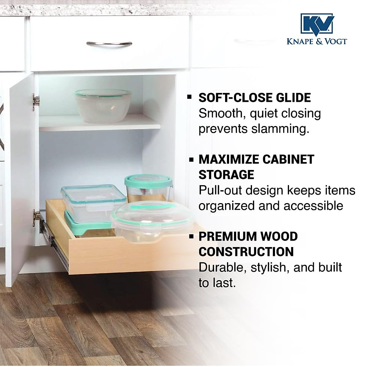 Knape & Vogt RS-WMUB-17-WD 5 in. H x 18 in. W x 22 in. D Soft-Close Wood Drawer Box Pull-Out Cabinet Organizer