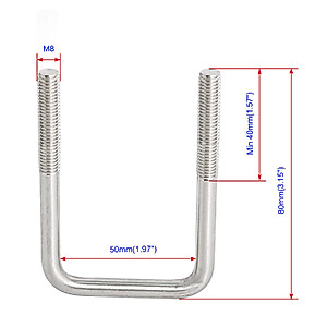 Aoje-Link Square U-Bolts 1.97"(50mm) Inner Width M8 Thread 304 Stainless Steel Silver with Plates Nuts Flat Washers for Car/RV/Trailer Bumper, 4Pcs