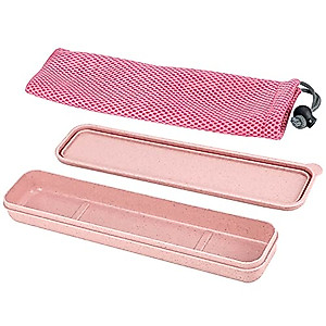 H H&J HUAJIAN Portable Simple Tableware Storage Box and Storage Bag for Knives, Forks, Spoons, Chopsticks, Straws Storage for Travel, Picnic, Camping, Office, School, Bento Box. (pink)