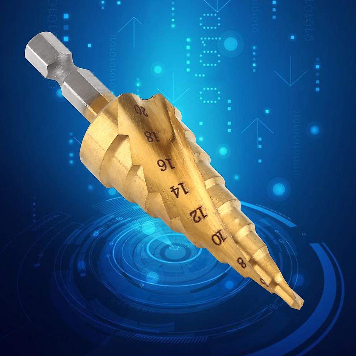 Hilitand Step Drill Bit, High Speed Steel Stepped Cone Drill Bit Coated Spiral Flute Hex Shank 4-20mm