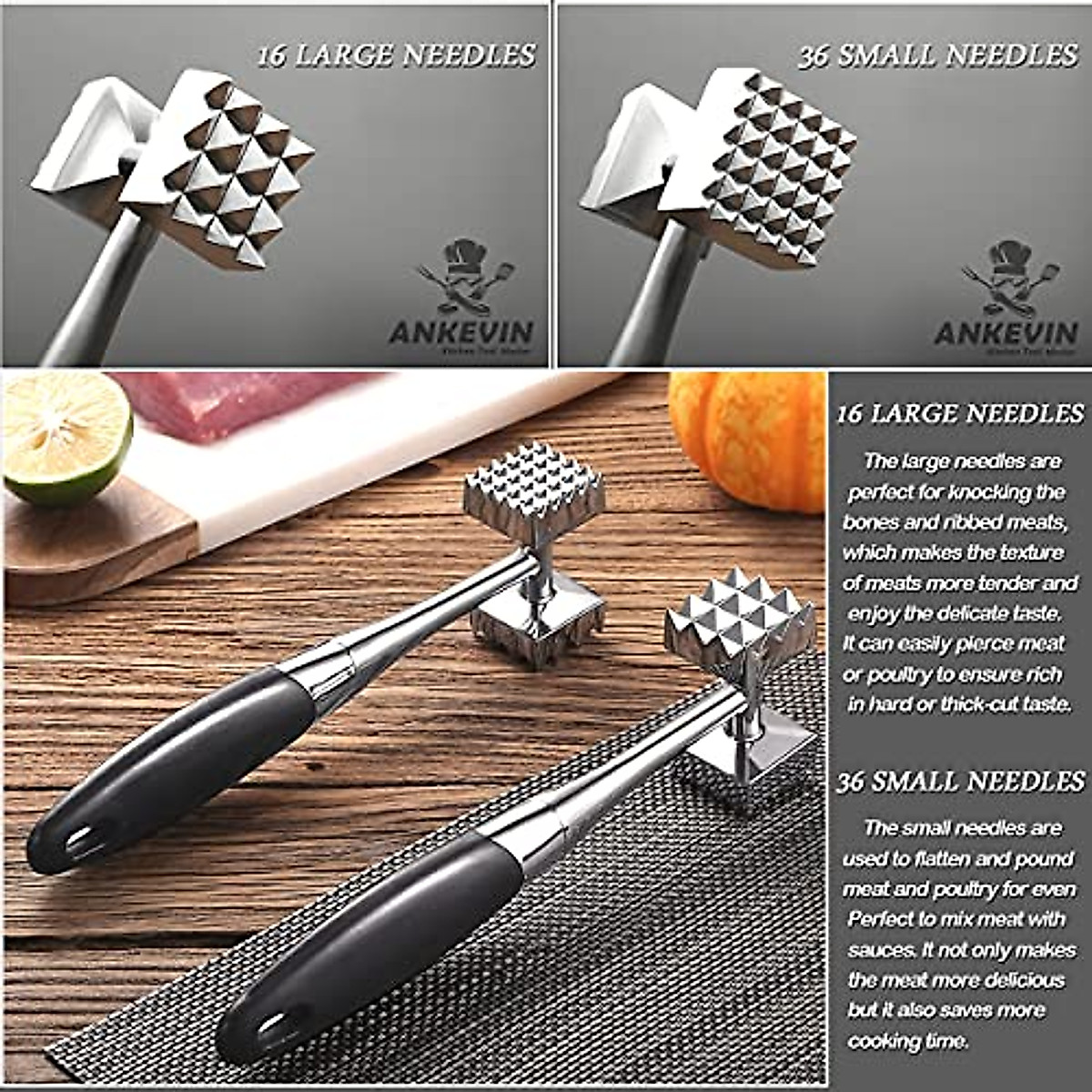 Meat Tenderizer, Dual-Sided Nails Meat Mallet, Meat Hammer Used for Steak, Chicken, Fish，Meat Pounder With Rubber Comfort Grip Handle, 8.8 inches Meat Tenderizer Tool