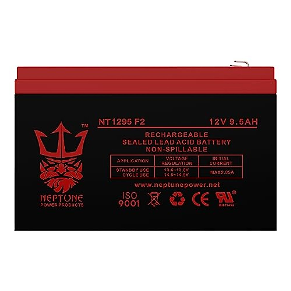 12V 9.5Ah SLA Replacement Battery for 12V 7Ah, 8Ah, 9Ah with F2 connectors + Longer battery run-time - 2 Pack