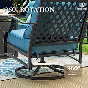 HERA'S HOUSE 5 Pieces Fire Pit Patio Furniture Set, 4 x Thick Cushioned Swivel Chairs with 28" Fire Pit Table (50,000 BTU), Outdoor Conversation Set for Garden Backyard Lawn, Pacific Blue