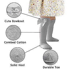 Mini angel Baby Girl Knee High Socks 3 Pairs Cotton Knit Tube Ruffled Long Stockings with Bow for Infant Toddler (Black White Pink 3pk, 6-12Months)