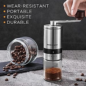 Manual Coffee Bean Grinder | Ceramic Burr with 6 Adjustable Settings | Portable Hand Coffee Mill for Espresso, French Press, Cold Brew & Drip Coffee | Easy to Use & Clean at Home, Travel, Camping