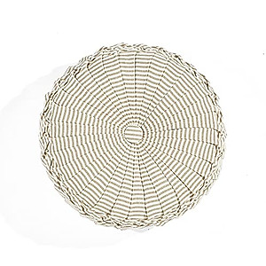 Lush Decor Farmhouse Ticking Stripe Yarn Dyed Pleated Decorative Pillow, 14" Round, Neutral