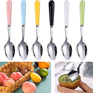 Goeielewe Grapefruit Spoons with Round Serrated Edges for Citrus Kiwi Fruit and Dessert, Ceramic Handle Stainless Steel Dessert Spoons with Storage Box (White)