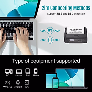 HXBER Receipt Printer, Wireless Thermal Receipt Printer 4-inch 110mm Portable Mobile Printer 203dpi Clear Print BT+USB Connect for Small Business Market Grocery Store Supports Continuous Paper/