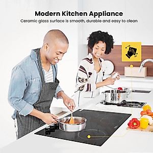 VIVOHOME 29 Inch 4 Burner 7400W Electric Radiant Cooktop with 5 Heating Level and 90-min Timer, Black